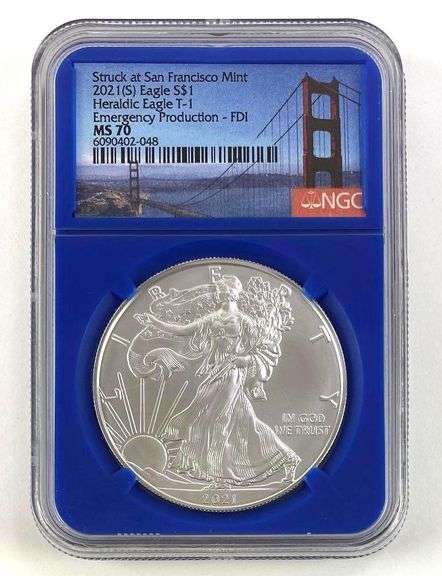 2021 S Type 1 FDI Emergency Production US Mint Silver American Eagle .999 Fine Silver NGC MS70 ...