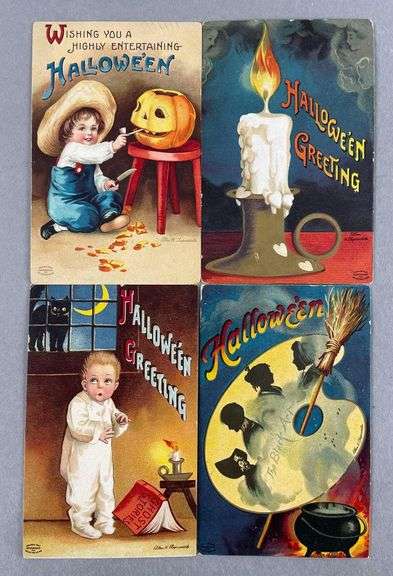 Postcards - 4 Ellen Clapsaddle Halloween - Matthew Bullock Auctioneers