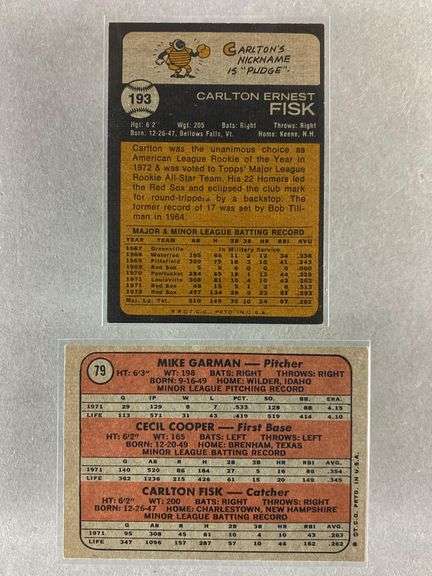 1972 and 73 Topps Carlton Fisk Cards - Matthew Bullock Auctioneers