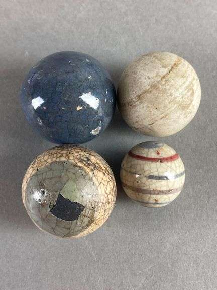 Group of 4 Early Chinese Paint Marbles - Matthew Bullock Auctioneers