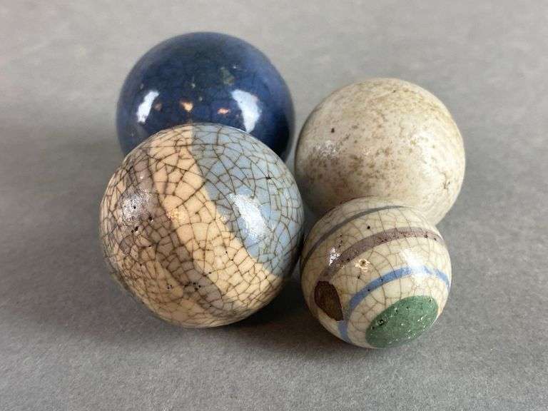Group of 4 Early Chinese Paint Marbles - Matthew Bullock Auctioneers