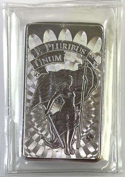 10 oz "E Pluribus Unum" .999 Fine Silver Bar - Matthew Bullock Auctioneers