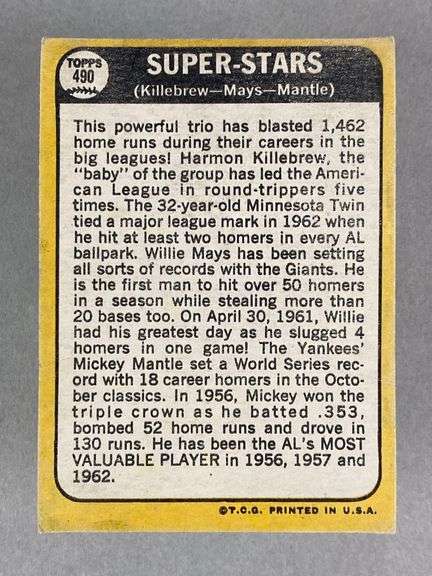 1968 Topps Super Stars Killebrew, Mays, and Mantle #490 - Matthew ...