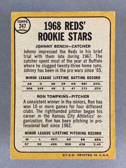 1968 Topps Johnny Bench #247 Rookie - Matthew Bullock Auctioneers
