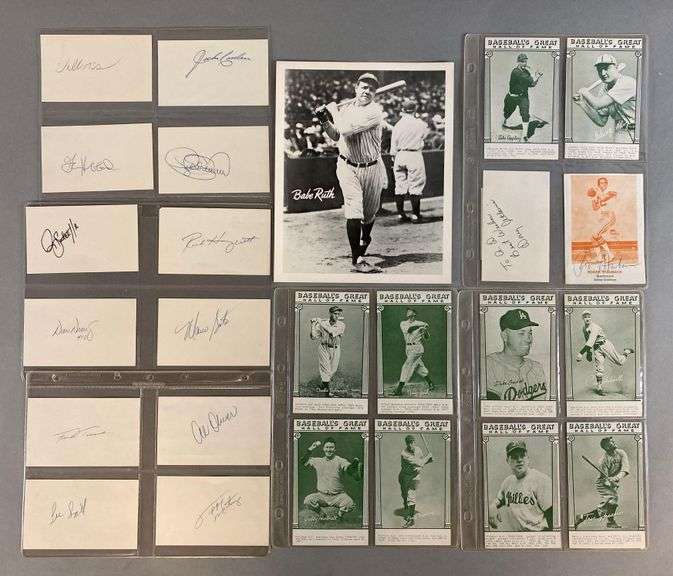 14 - Baseball and Football Signed Cuts + Babe Ruth Photo Reprint, and ...