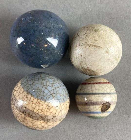Group of 4 Early Chinese Paint Marbles - Matthew Bullock Auctioneers