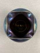 Blue Luster Iridescent Folded Rim Glass Vase - Matthew Bullock Auctioneers