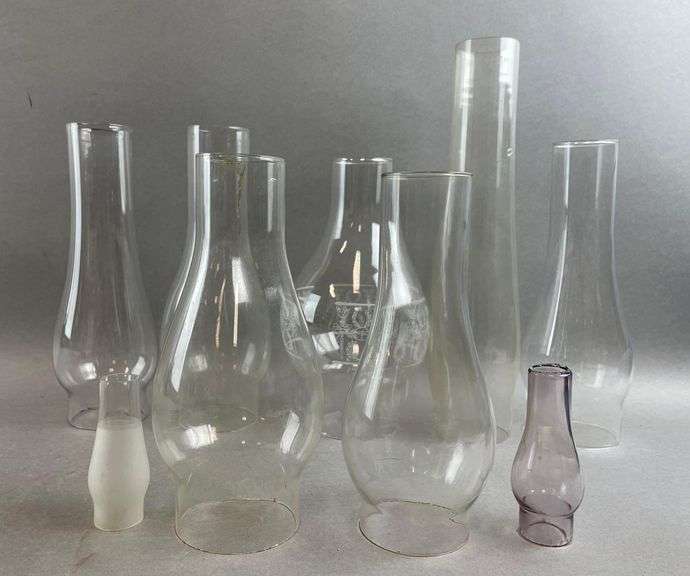 Group of 9 Oil Lamp Glass Chimneys - Matthew Bullock Auctioneers