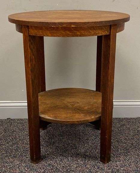 Atrb. Gustav Stickley Round Oak Lamp Table - Matthew Bullock Auctioneers