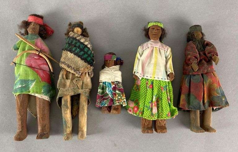 Group of 5 Primitive Wood Carved Figures - Matthew Bullock Auctioneers