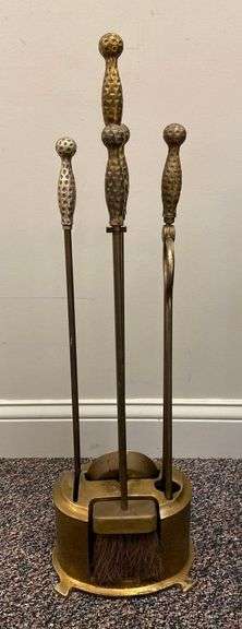 Nelson Hearth Kit Brass Fireplace Tools Set - Matthew Bullock Auctioneers