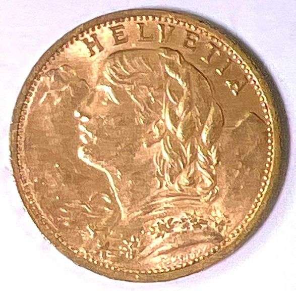 1901 B Swiss Gold 20 Francs Helvetia Coin .1867 oz 100 year old Gold ...