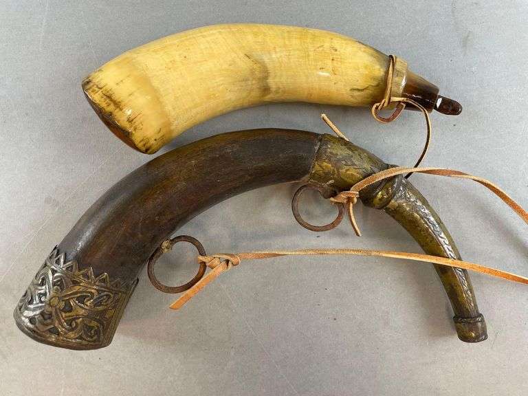 Group of 2 Stag Powder Horns - Matthew Bullock Auctioneers