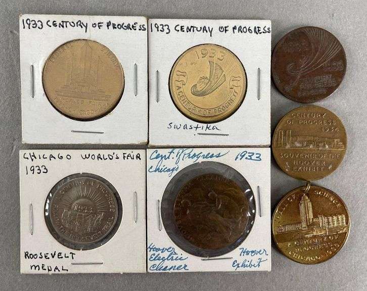 Group of 7 1933-34 Chicago Worlds Fair Souvenir Coins - Matthew Bullock ...
