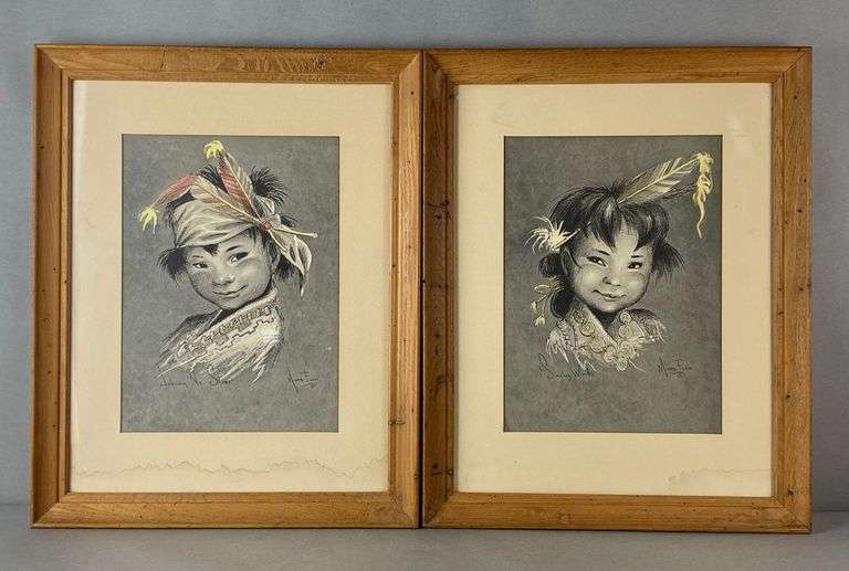 Group of 2 Monteague Flagg Native American Children Lithograph Prints ...