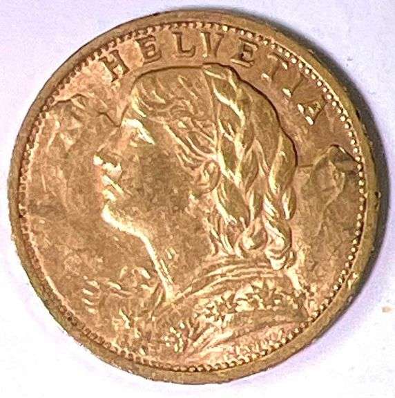 1900 Swiss Gold 20 Francs Helvetia Coin .1867 oz 100 year old Gold coin ...