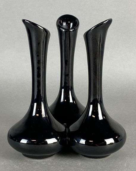 Van Briggle Black Porcelain Triple Bud Vase - Matthew Bullock Auctioneers