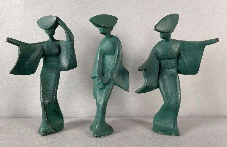 Group of 3 Cast Iron Japanese Geisha Figures - Matthew Bullock Auctioneers