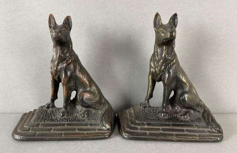 Pair Cast Iron German Shepard Dog Bookends - Matthew Bullock Auctioneers