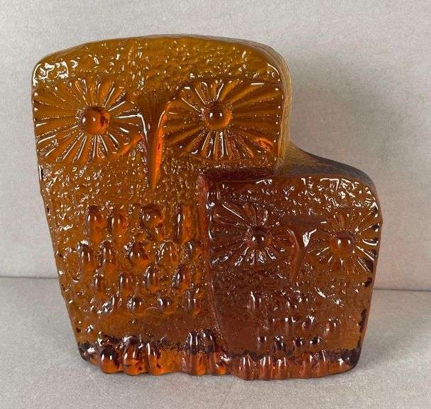 Blenko Amber Glass Owls Paperweight - Matthew Bullock Auctioneers