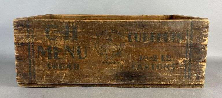 GH Menu Sugar Cubelets Wood Advertising Crate - Matthew Bullock Auctioneers