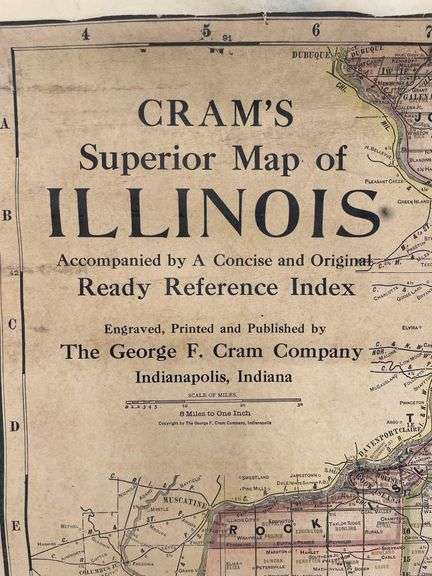 Antique Crams Superior Wall Map of Illinois - Matthew Bullock Auctioneers