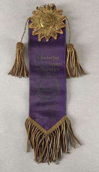 1859 Iowa City German Gathering Ribbon - Matthew Bullock Auctioneers