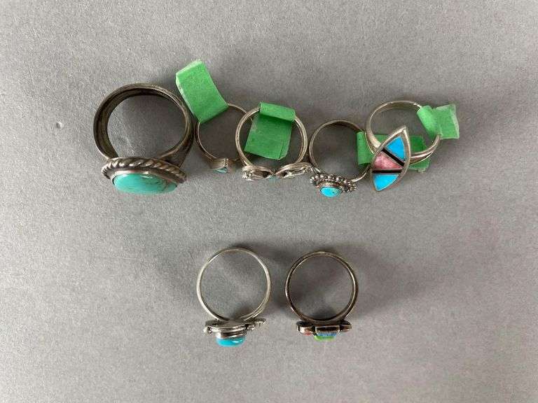 Group of 7 Southwest Style Stone Rings - Matthew Bullock Auctioneers