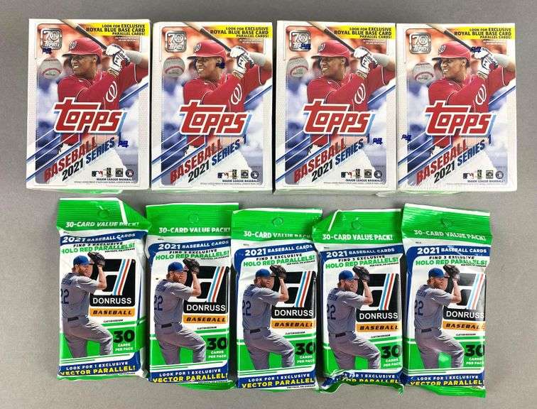 4 - 2021 Topps Baseball Series 1 Blaster Boxes + 5 - 2021 Donruss Value ...