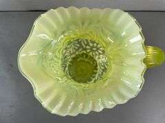 Fenton Opaline Vaseline Glass Daisy and Fern Pitcher - Matthew Bullock ...