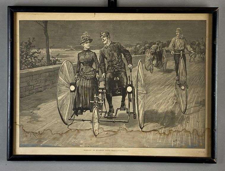 1886 T. De Thulstrup Wheeling on Riverside Drive Lithograph Print ...