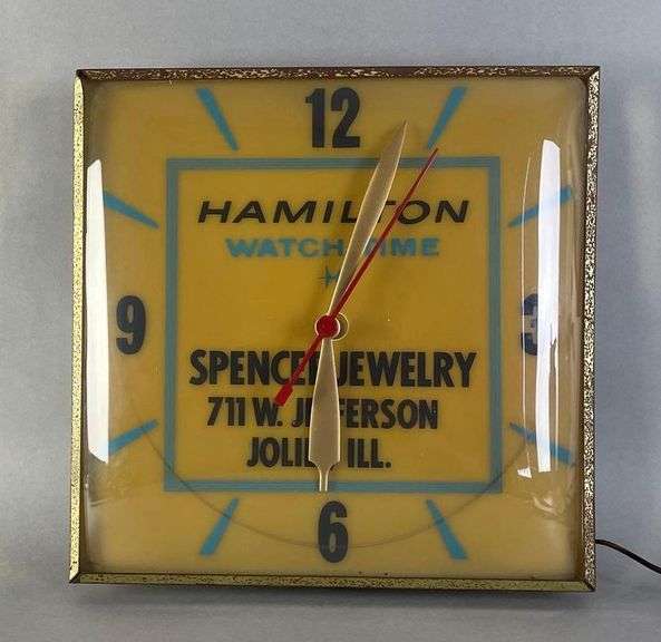 Vintage Hamilton Watch Time Joliet IL. Light Up Advertising Clock ...