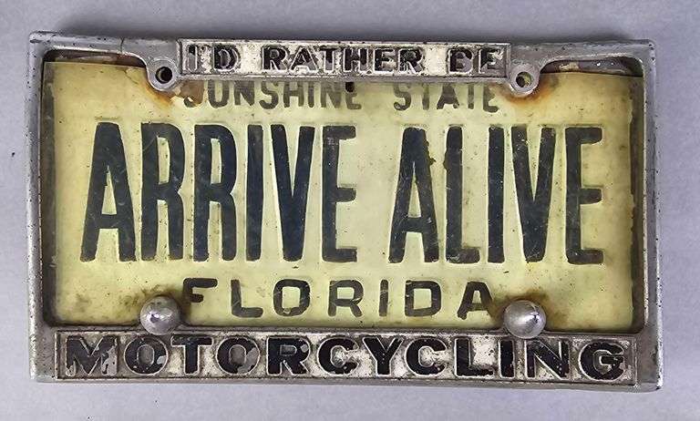 Florida Arrive Alive License Plate - Matthew Bullock Auctioneers