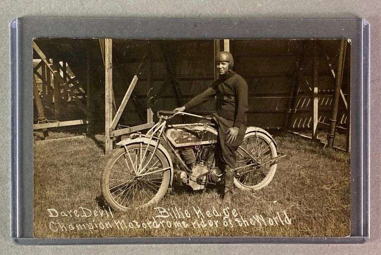 1912-13 Motorcycle Daredevil Billie Hedge Real Photo Postcard - Matthew ...