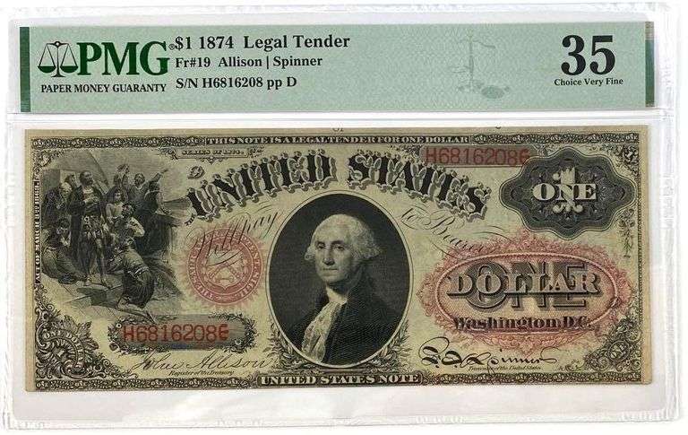 1874 $1 Legal Tender Note (PMG) 35 CVF - Matthew Bullock Auctioneers