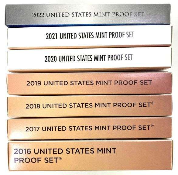 Group of (7) 2016-22 US Mint Proof Sets - Matthew Bullock Auctioneers