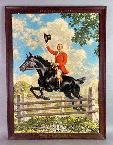1941 Hunter Kentucky Bourbon First Over the Bars Advertising Lithograph ...