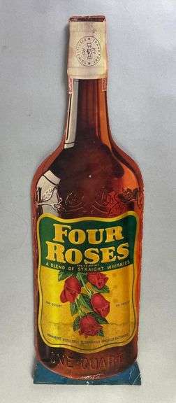 Vintage Four Roses Whiskey Bottle Cardboard Advertising Sign - Matthew ...