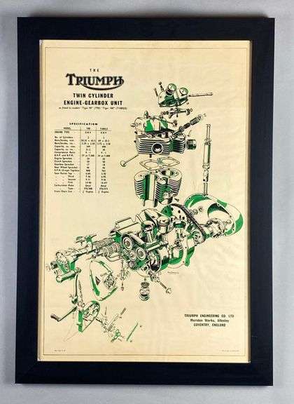 The Triumph Twin Cylinder Engine-Gearbox Unit Lithograph Advertising ...