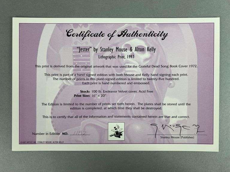 1997 Stanley Mouse and Alton Kelly Jester Lithograph Print - Matthew ...