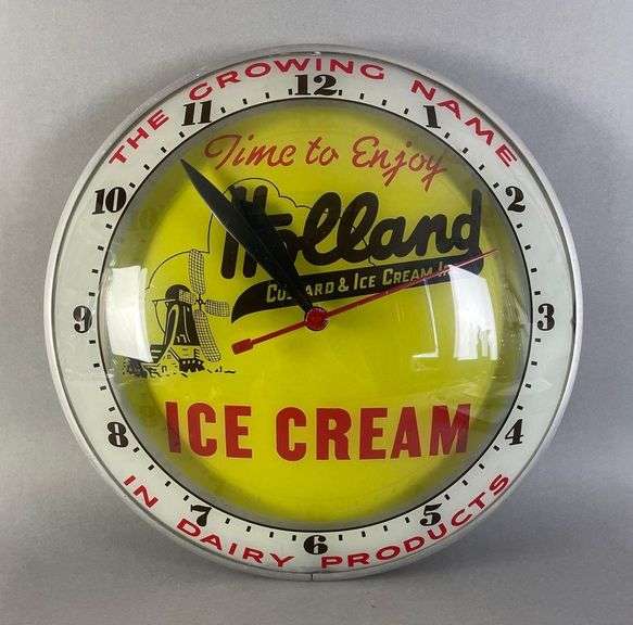 Vintage Holland Custard and Ice Cream Light Up Advertising Clock ...