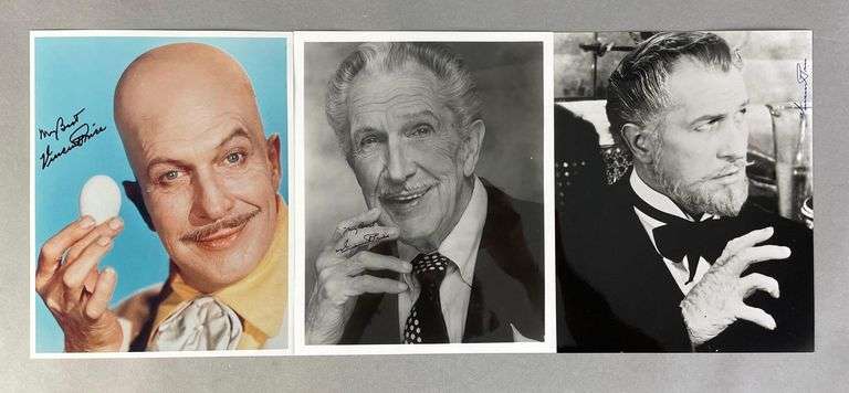 Group of 3 Signed Vincent Price Photos - Matthew Bullock Auctioneers