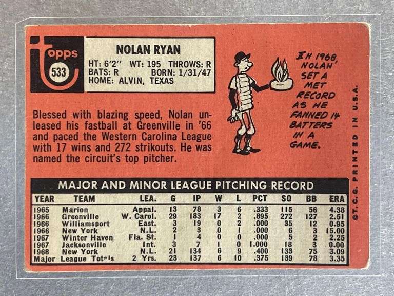 1969 Topps Nolan Ryan #533 - Matthew Bullock Auctioneers