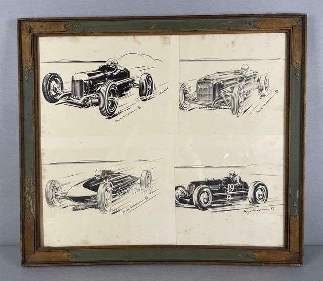 Group of 4 Gus Maanum Hot Rod Drawing Lithographs - Matthew Bullock ...