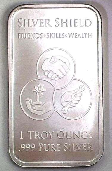 Silver Shield 1 oz .999 Fine Silver Bar - Matthew Bullock Auctioneers