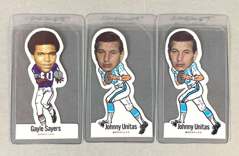 1972 NFLPA Vinyl Stickers, Gale Sayers and 2 - Johnny Unitas - Matthew ...