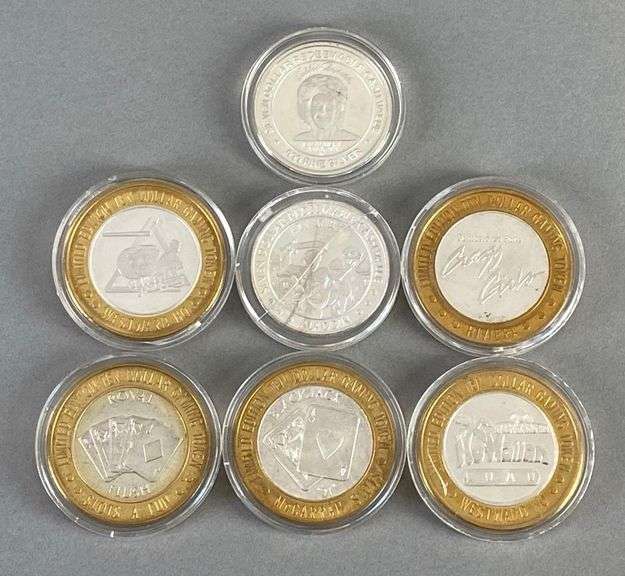 Group of 7 .999 Fine Silver Gaming Tokens - Matthew Bullock Auctioneers