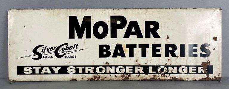 Mopar Batteries Metal Advertising Rack Sign - Matthew Bullock Auctioneers