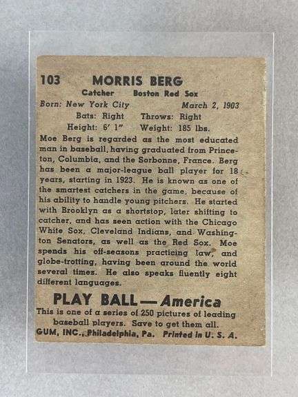 1939 Play Ball Moe Berg #103 O/C - Matthew Bullock Auctioneers