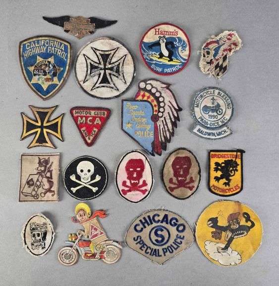 Group of 18 Vintage Motorcycle Jacket Patches - Matthew Bullock Auctioneers